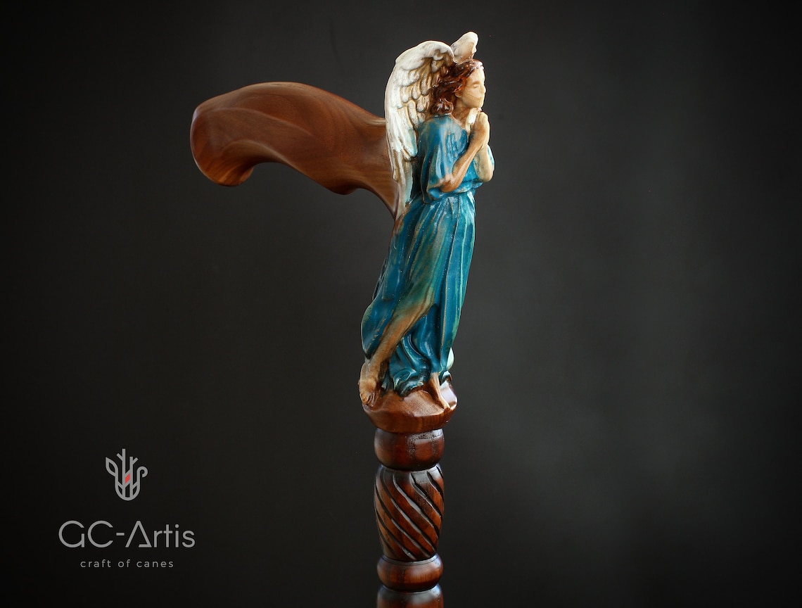 Winged Angel CANE Wooden Walking Stick Cane Crafted Carved | Etsy