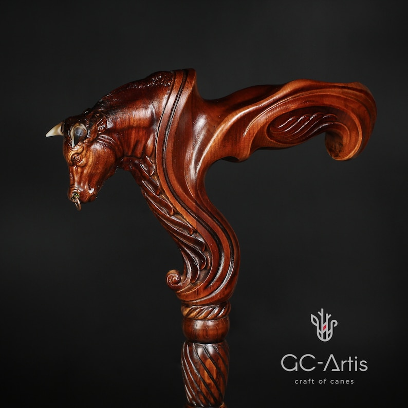 Wooden Ox Bull Cane Walking Stick Ergonomic Palm Grip - Etsy