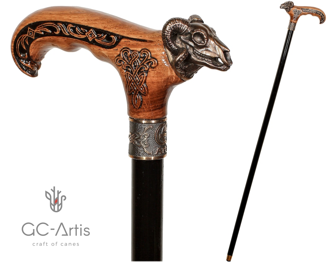Ram Skull Bronze Walking Cane Stick Hand Carved Handle With - Etsy
