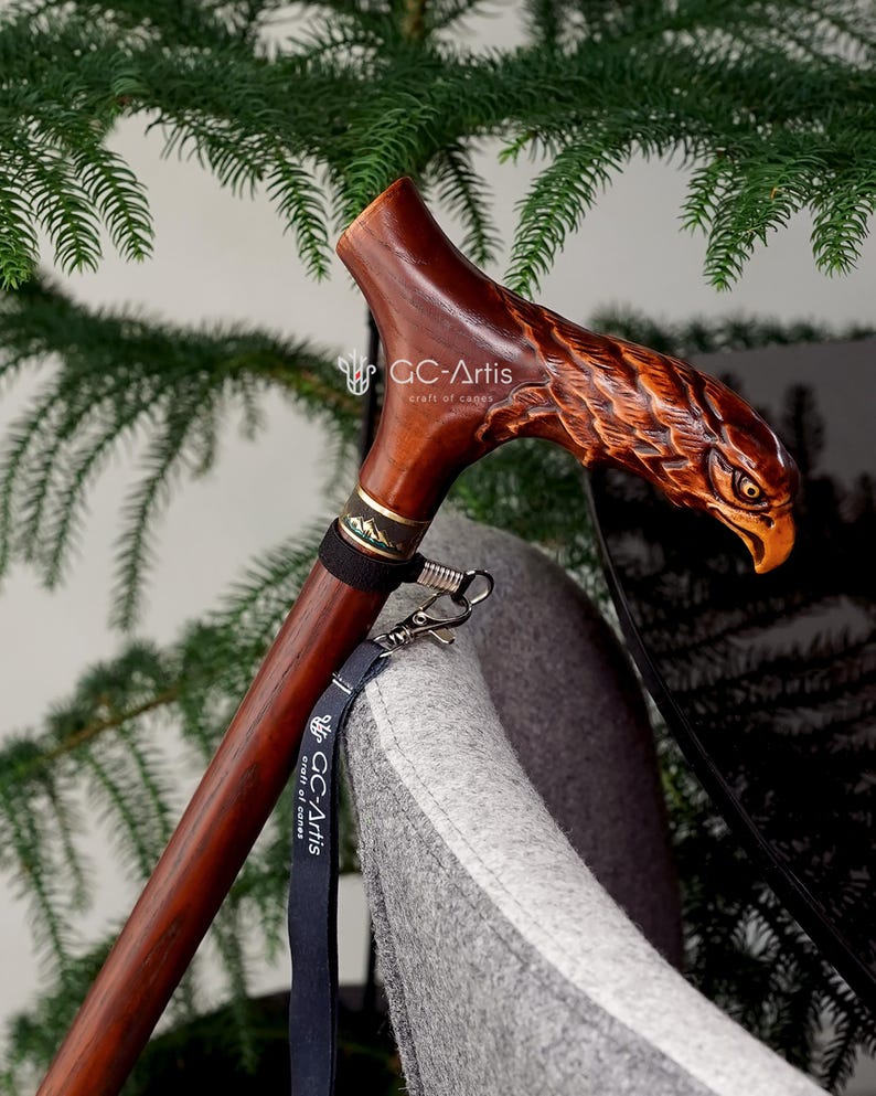 Wooden Cane Walking Stick Bald Eagle - Wood Carved Cane, Handpainted ...