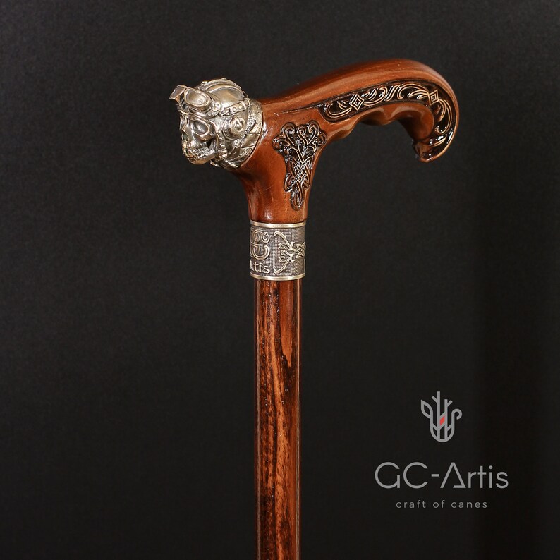 Pilot Skull Cane Walking Stick Bronze & Wooden Air Force Style - Etsy