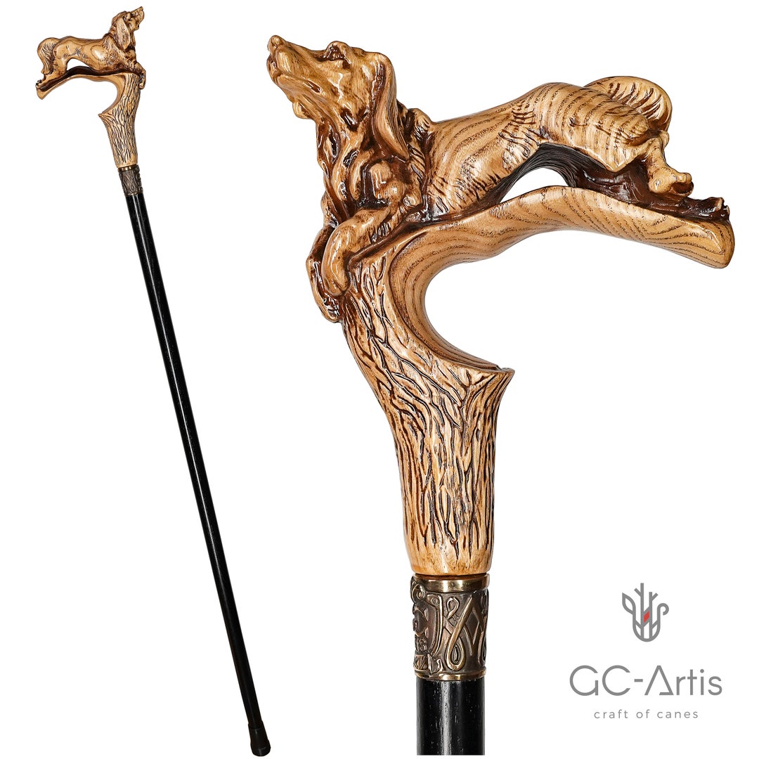 Wooden Cane Walking Stick Dog Spaniel Light Handle Black Shaft Best ...