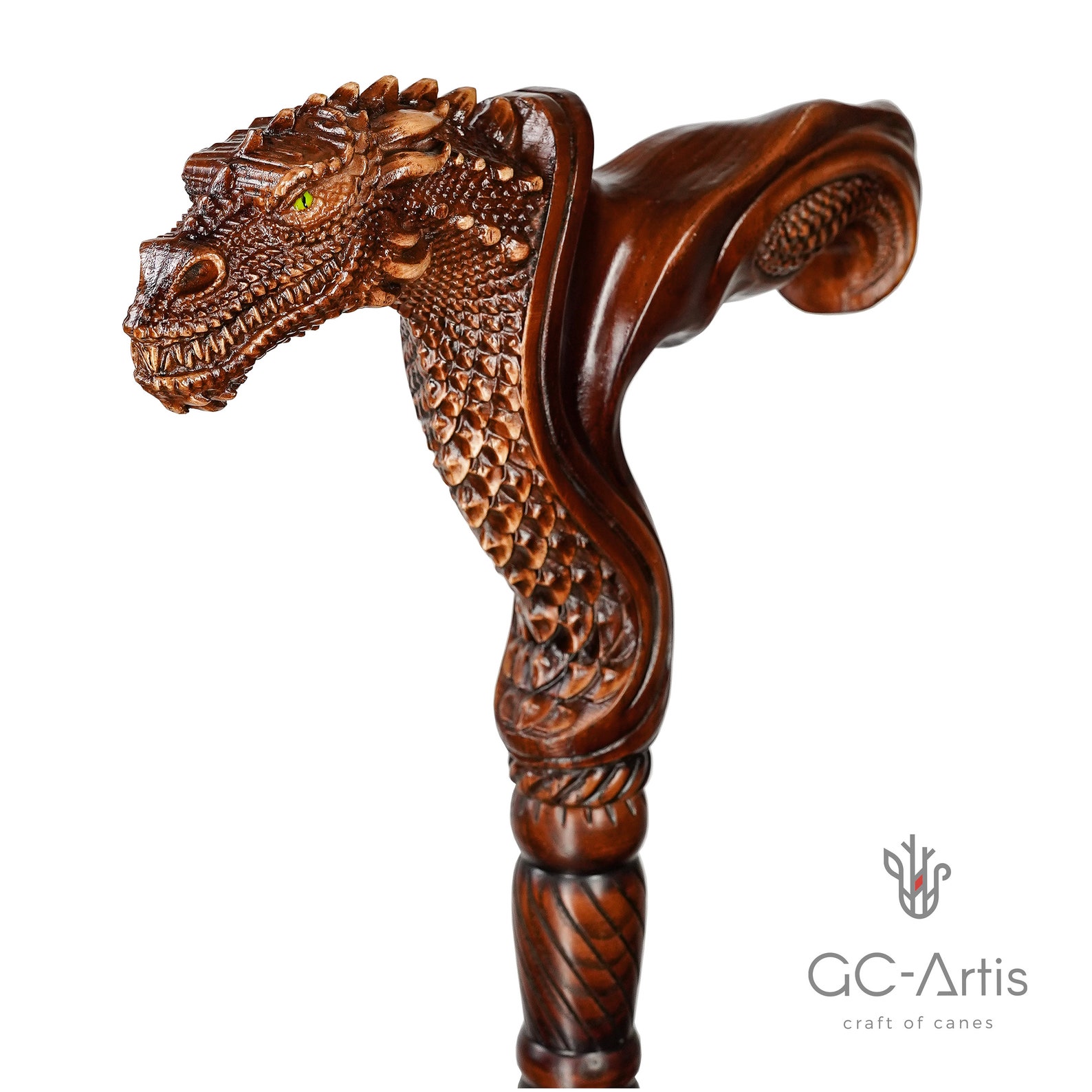 Dragon Cane Wooden Walking Stick Ergonomic Palm Grip Handle - Etsy