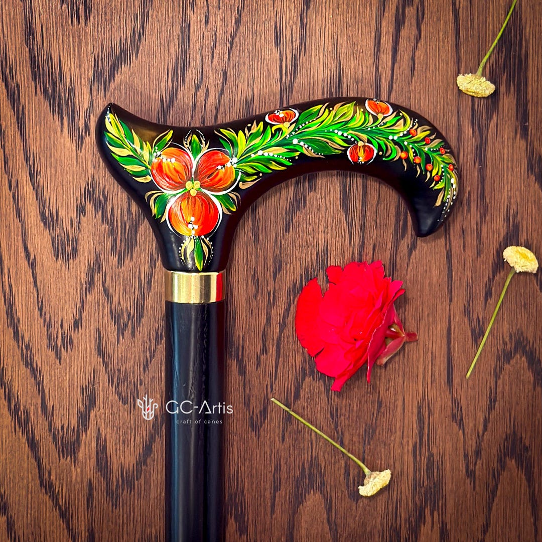 Hand-painted Peony Walking Cane – Ukrainian Floral Art, Ladies Derby ...