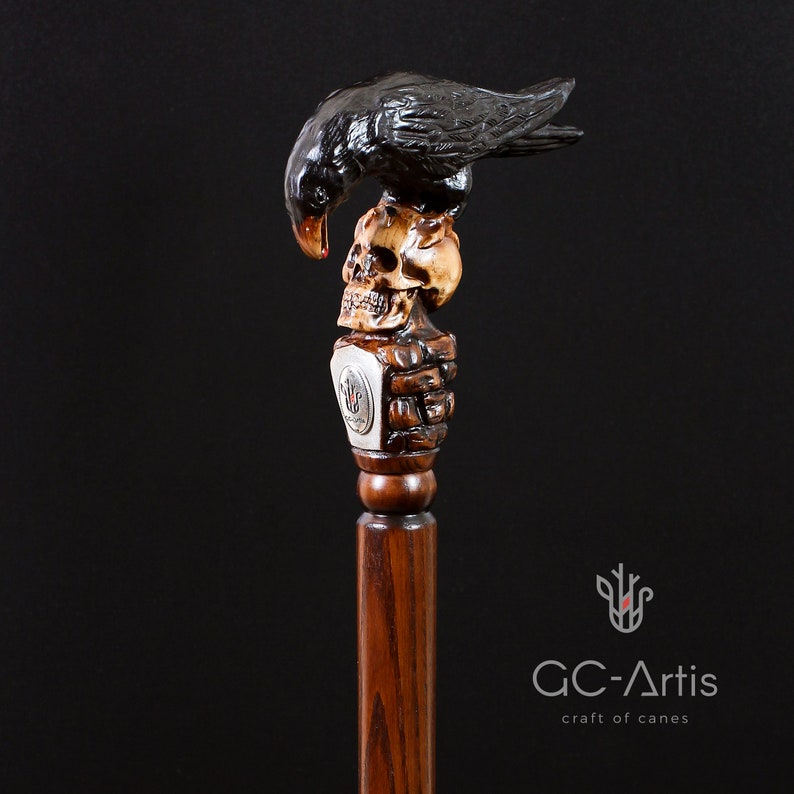 BLACK CROW & SKULL Cane Walking Stick Goth Style Wooden - Etsy