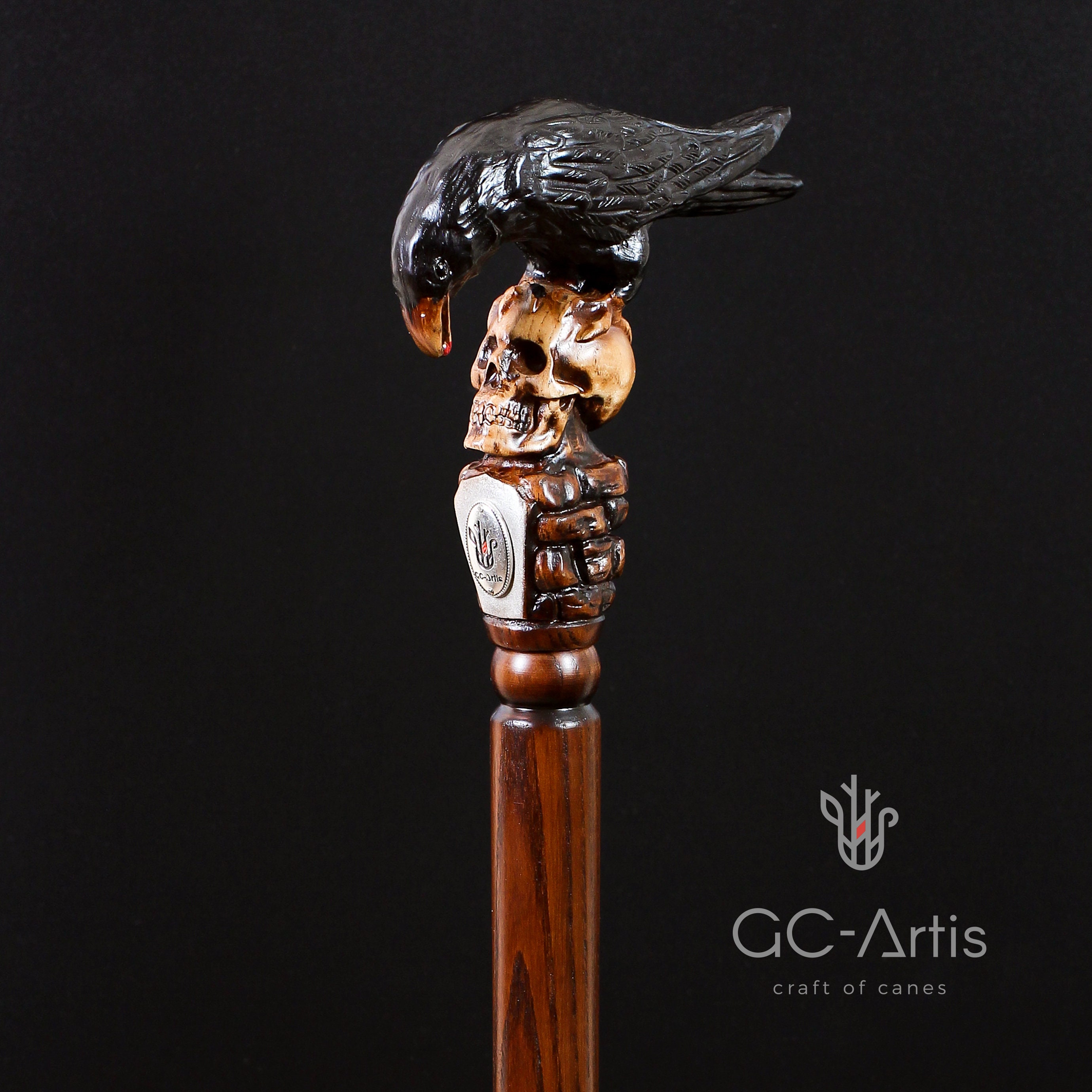BLACK CROW & SKULL Cane Walking Stick Goth Style Wooden - Etsy Norway