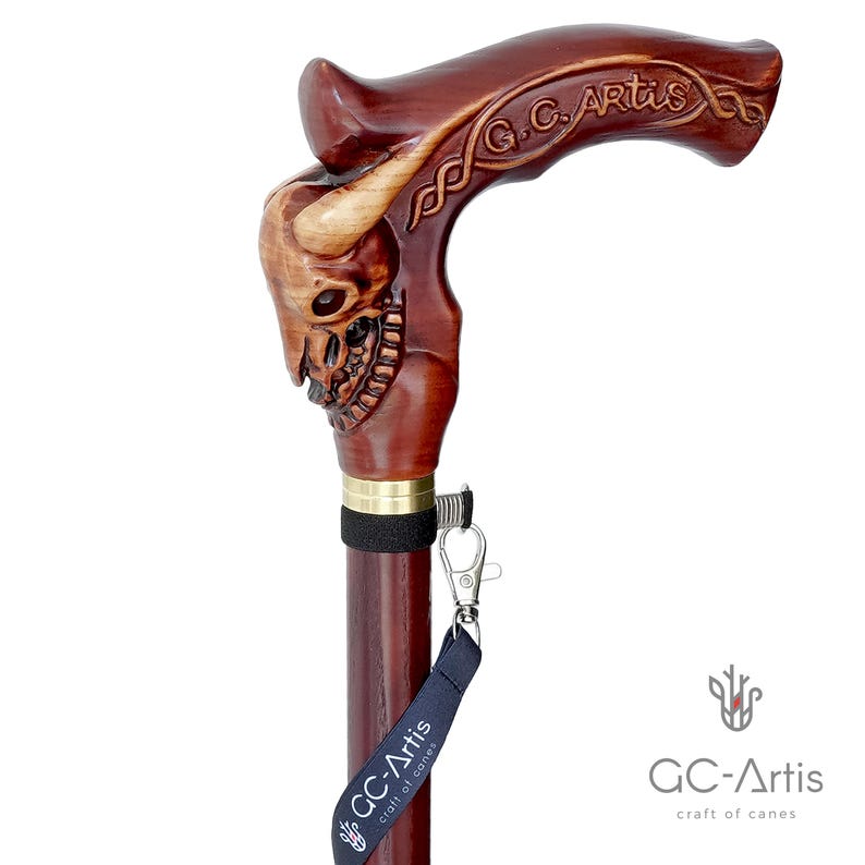 Bison Skull Walking Cane – Carved Wooden Western Style Stick ...