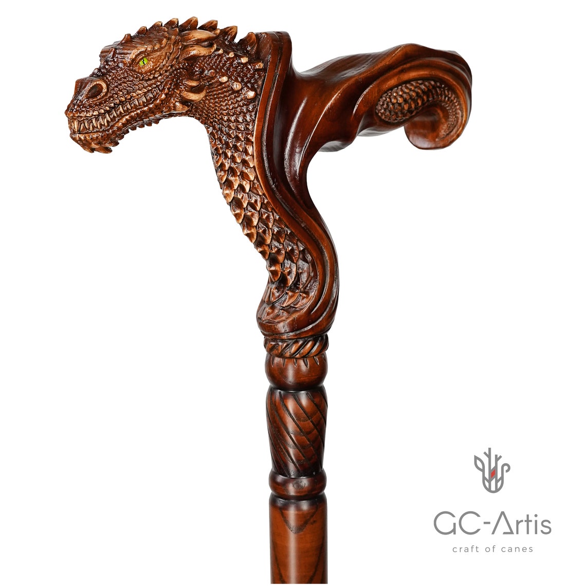 Dragon Cane Wooden Walking Stick Ergonomic Palm Grip Handle - Etsy