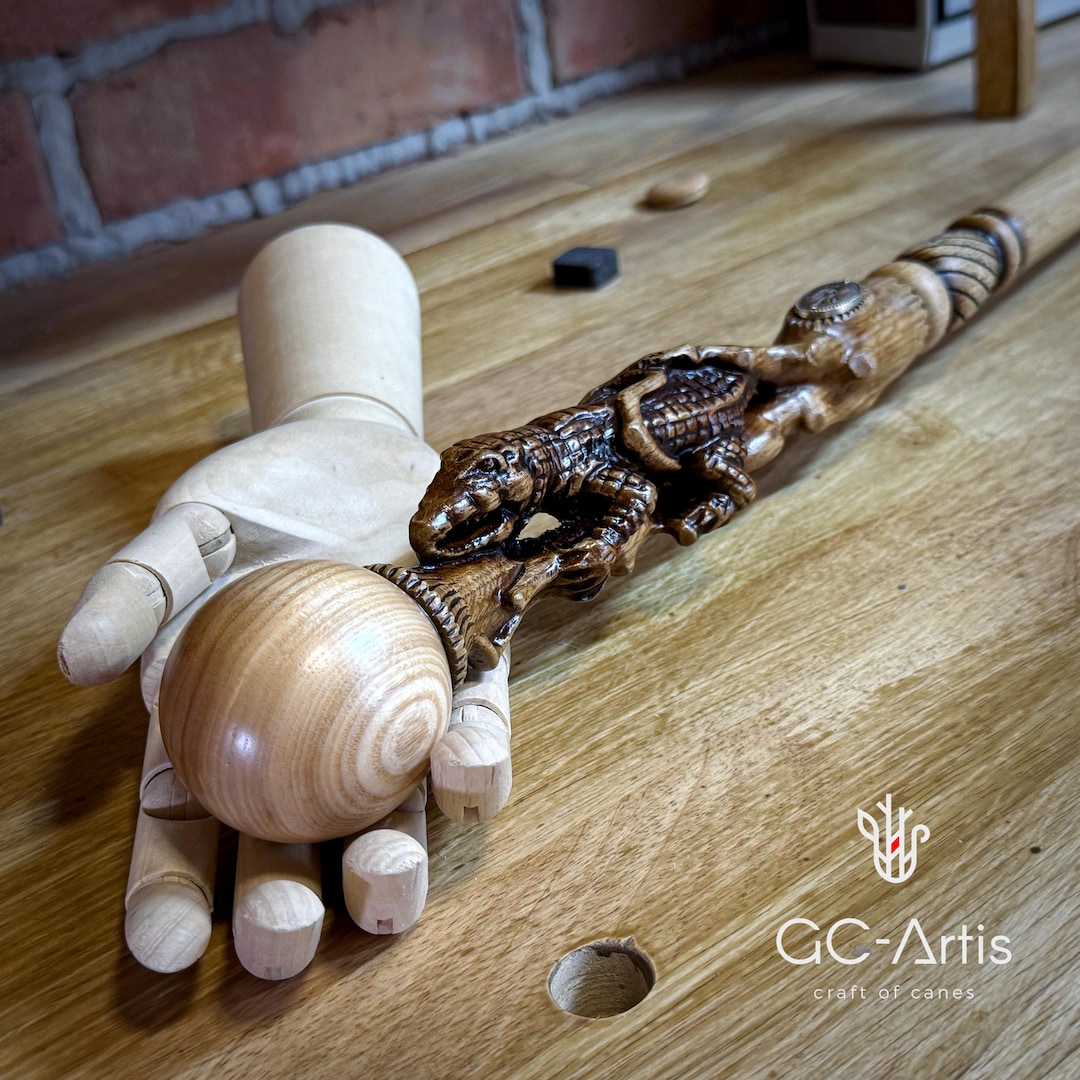 Hand Carved Crocodile Walking Cane: Oak Wood Hiking Stick - Etsy