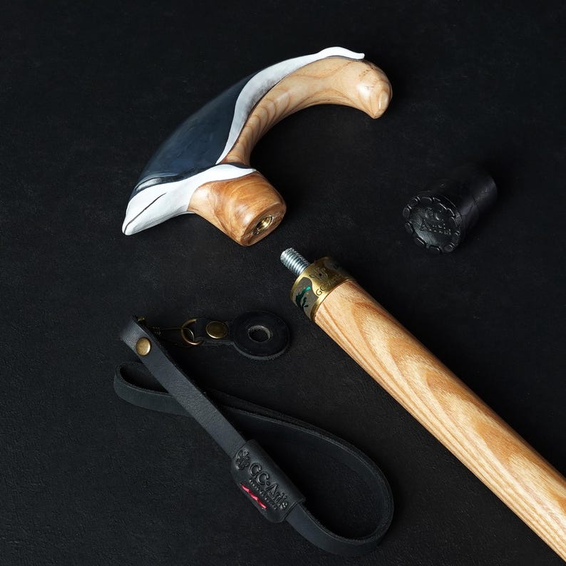 Wooden Cane Walking Stick Whale Dolphin Fish - Wood Carved Cane, Cool ...