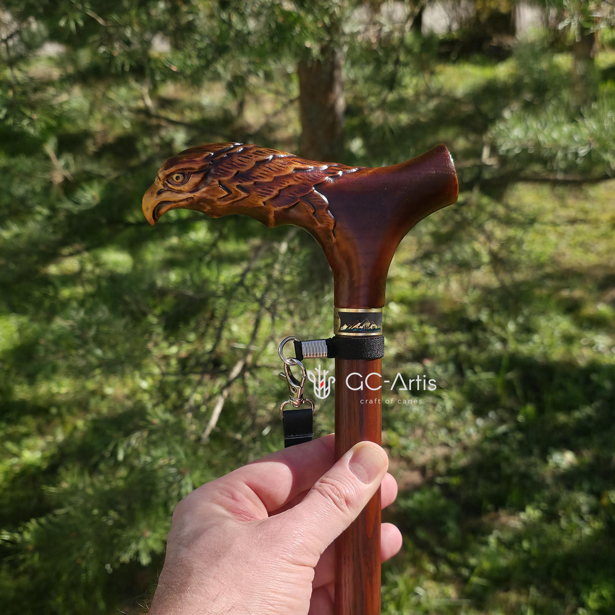 Wooden Cane Walking Stick Bald Eagle - Wood Carved Cane, Handpainted ...