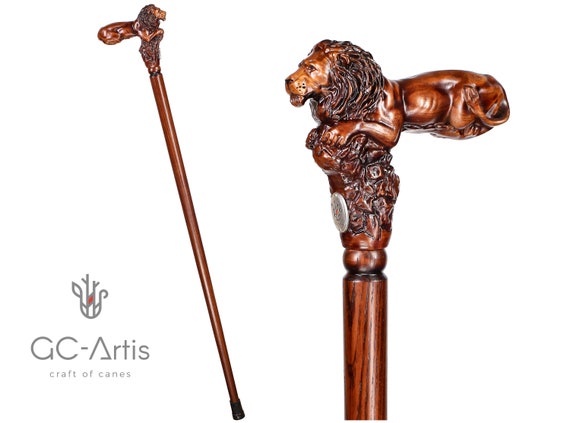 Wooden Walking Stick Cane Lion King Animal Wood Carved | Etsy