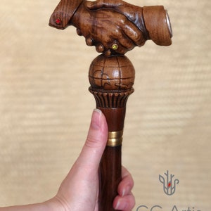 Friendship Handshape Wooden Walking Stick Cane Unique Designer Art Wood ...