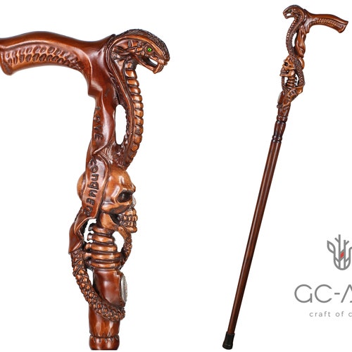 EGYPTIAN SKULL Wooden Walking Stick Cane With Ankh Cross - Etsy