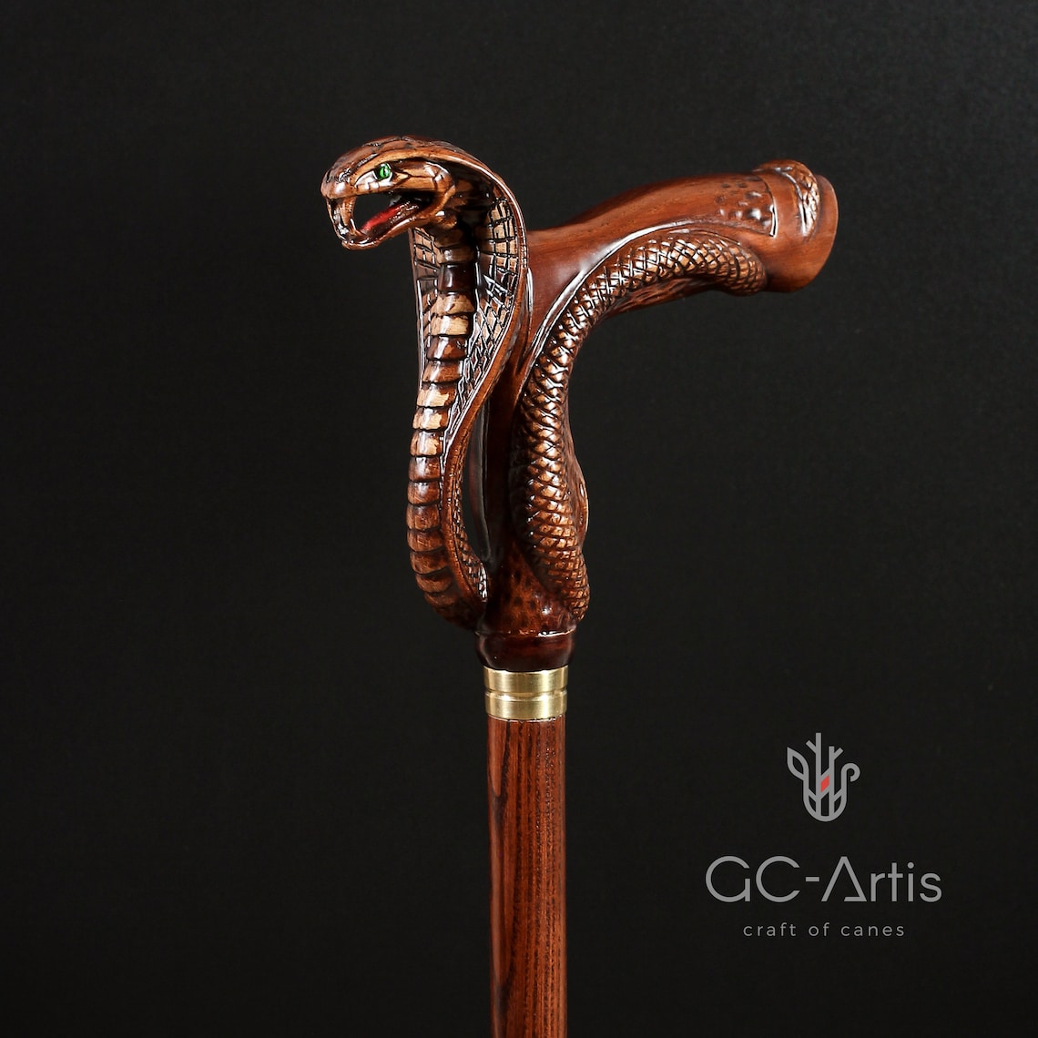 Wooden Cane Walking Stick Cobra Snake Wood Carved Walking | Etsy