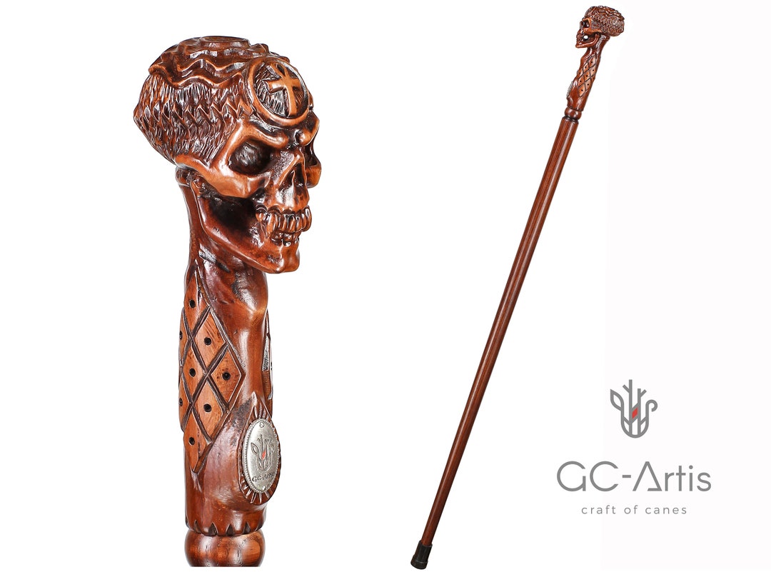 EGYPTIAN SKULL Wooden Walking Stick Cane With Ankh Cross - Etsy