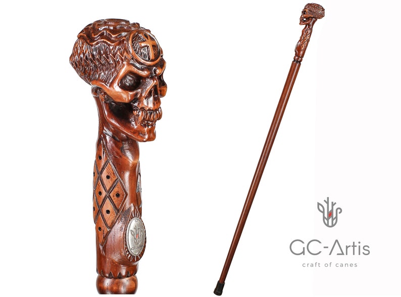 EGYPTIAN SKULL Wooden Walking Stick Cane With Ankh Cross - Etsy