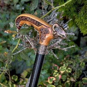 Ram Skull Bronze Walking Cane Stick - Hand Carved Handle With Celtic ...