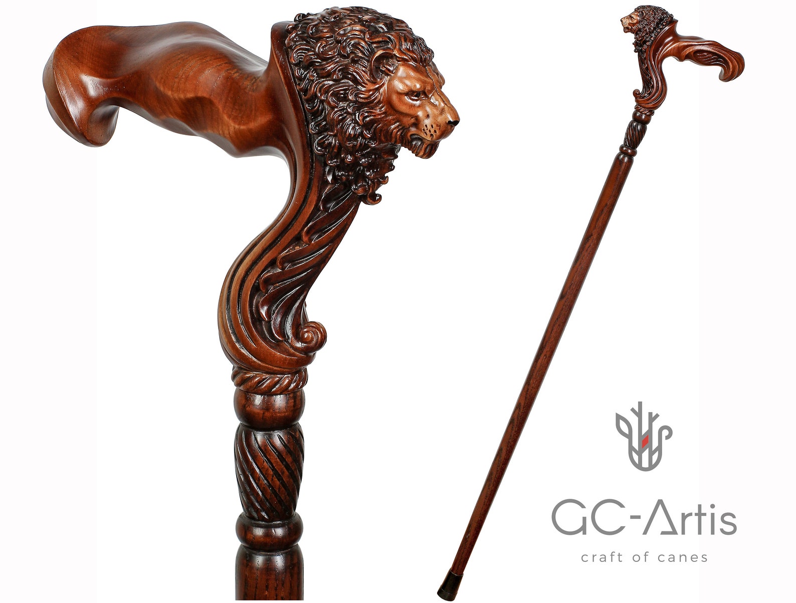 Wooden Walking Stick Cane Lion Head Palm Grip Ergonomic - Etsy India
