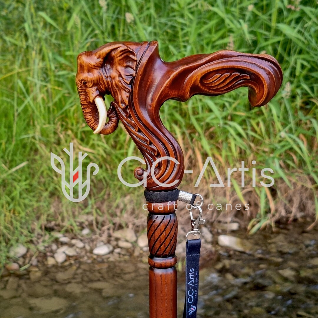 Elephant Cane Wooden Walking Stick Ergonomic Palm Grip Handle Wood ...