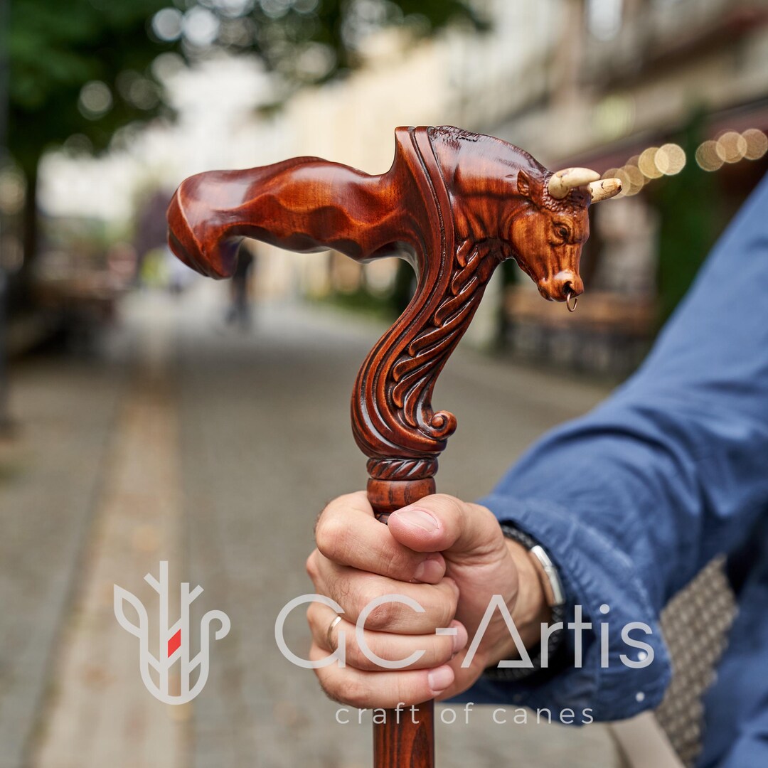 Wooden Ox Bull Cane Walking Stick Ergonomic Palm Grip Handle, Wood ...