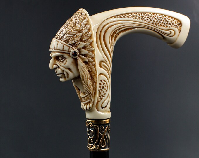 Native American Indian Chief Man Face Designer Handmade Walking Stick ...