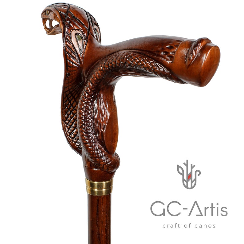 Wooden Cane Walking Stick Cobra Snake Wood Carved Walking | Etsy