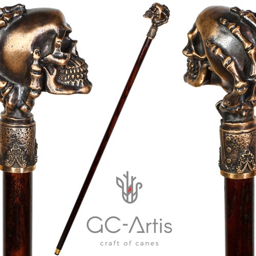 EGYPTIAN SKULL Wooden Walking Stick Cane With Ankh Cross | Etsy