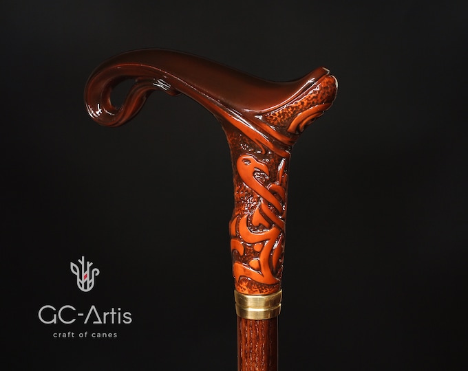 MAGIC Brown Classic Walking Cane Hand Made Walking Stick With Art Stone ...
