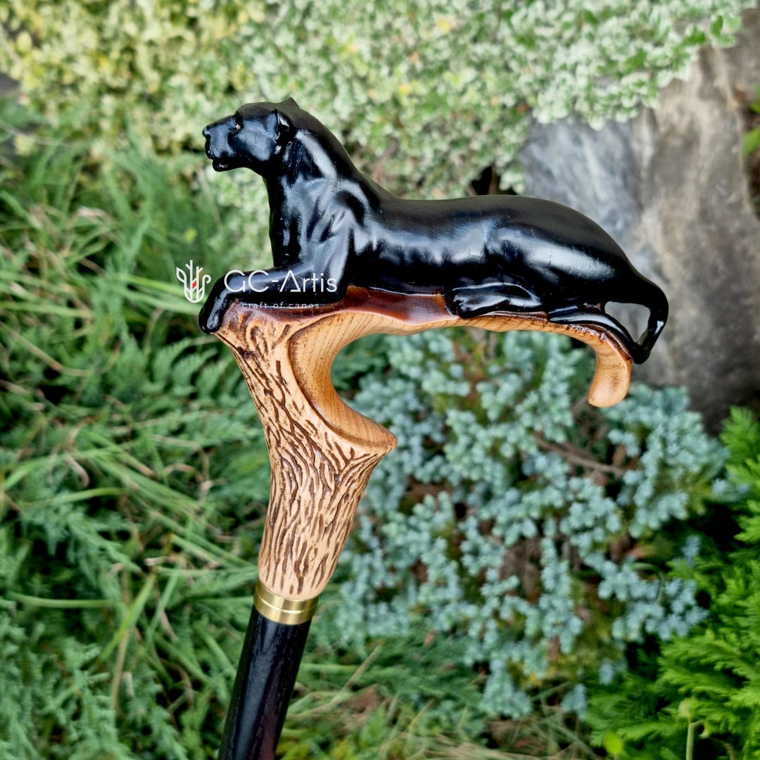 Stylish Wooden Walking Cane Stick - Black Panther, Cougar Cat, Cool ...