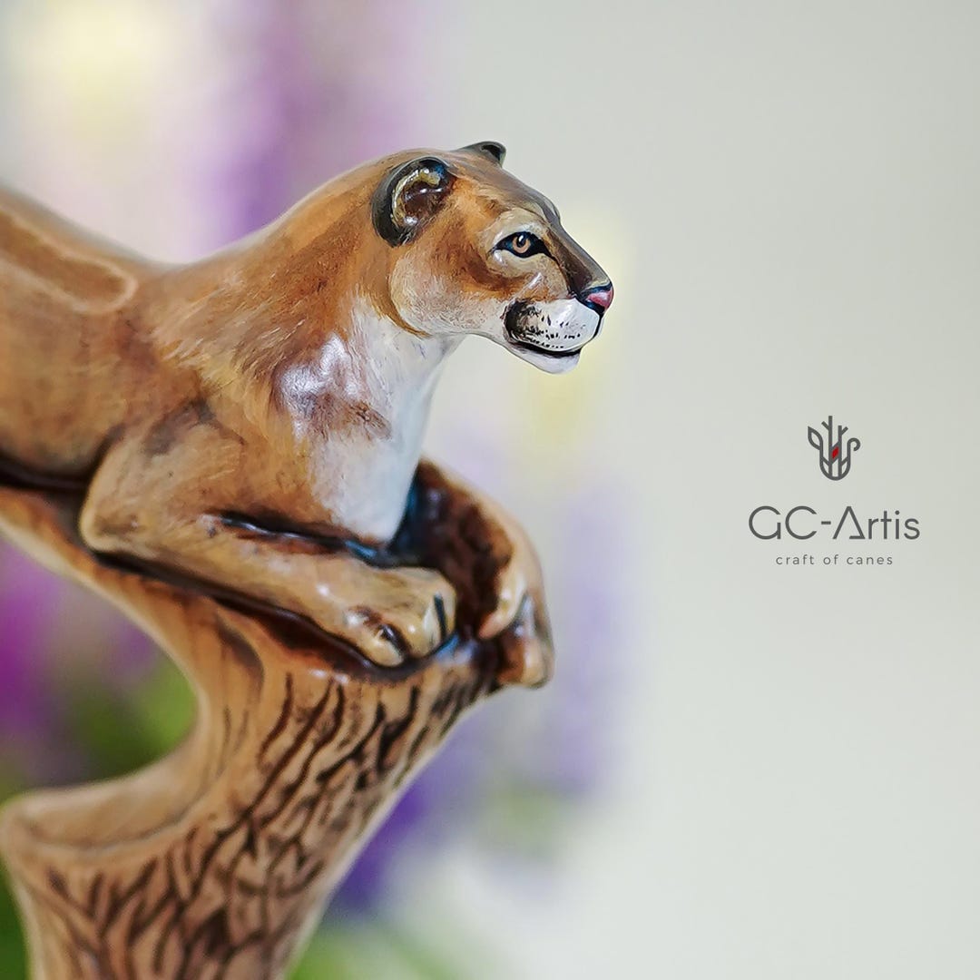Cougar Wooden Walking Cane Stick - Whity-brown American Puma ...