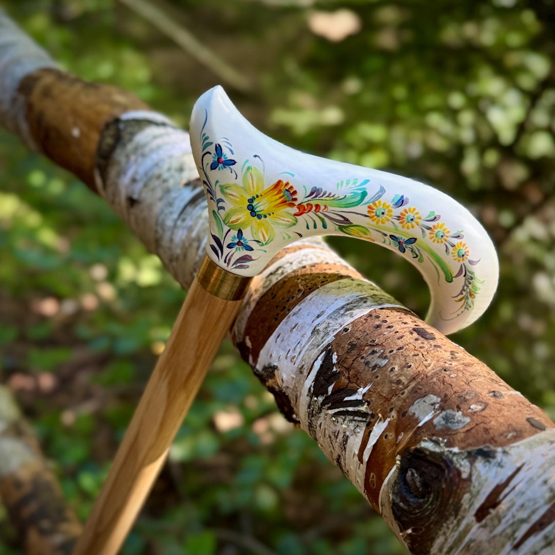 Hand-painted Narcissus Walking Stick – Floral Derby Cane, Ukrainian Art ...