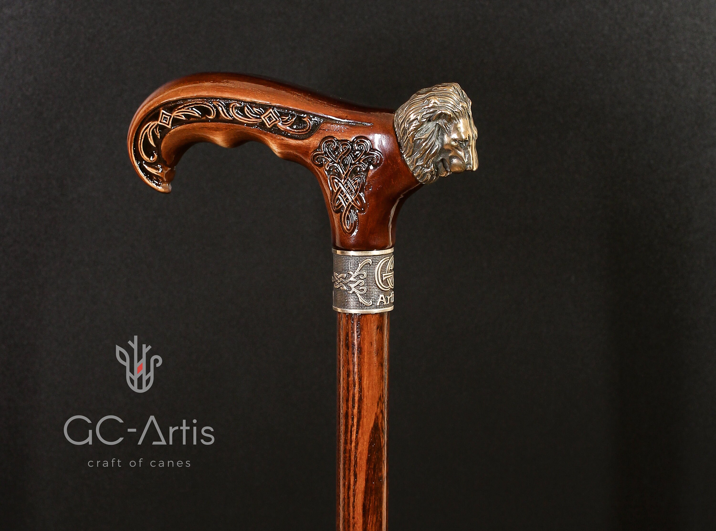 Lion Head Cane Walking Stick Bronze & Wooden Elegant Brass | Etsy