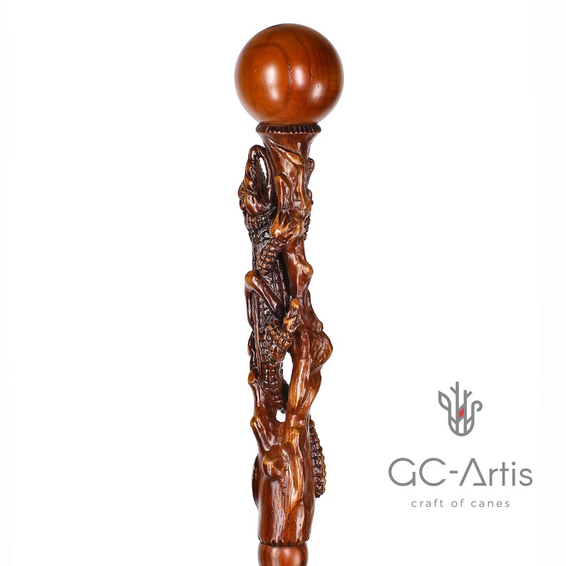 Crocodile Alligator Wooden Walking Hiking Stick Cane Staff Trekking ...