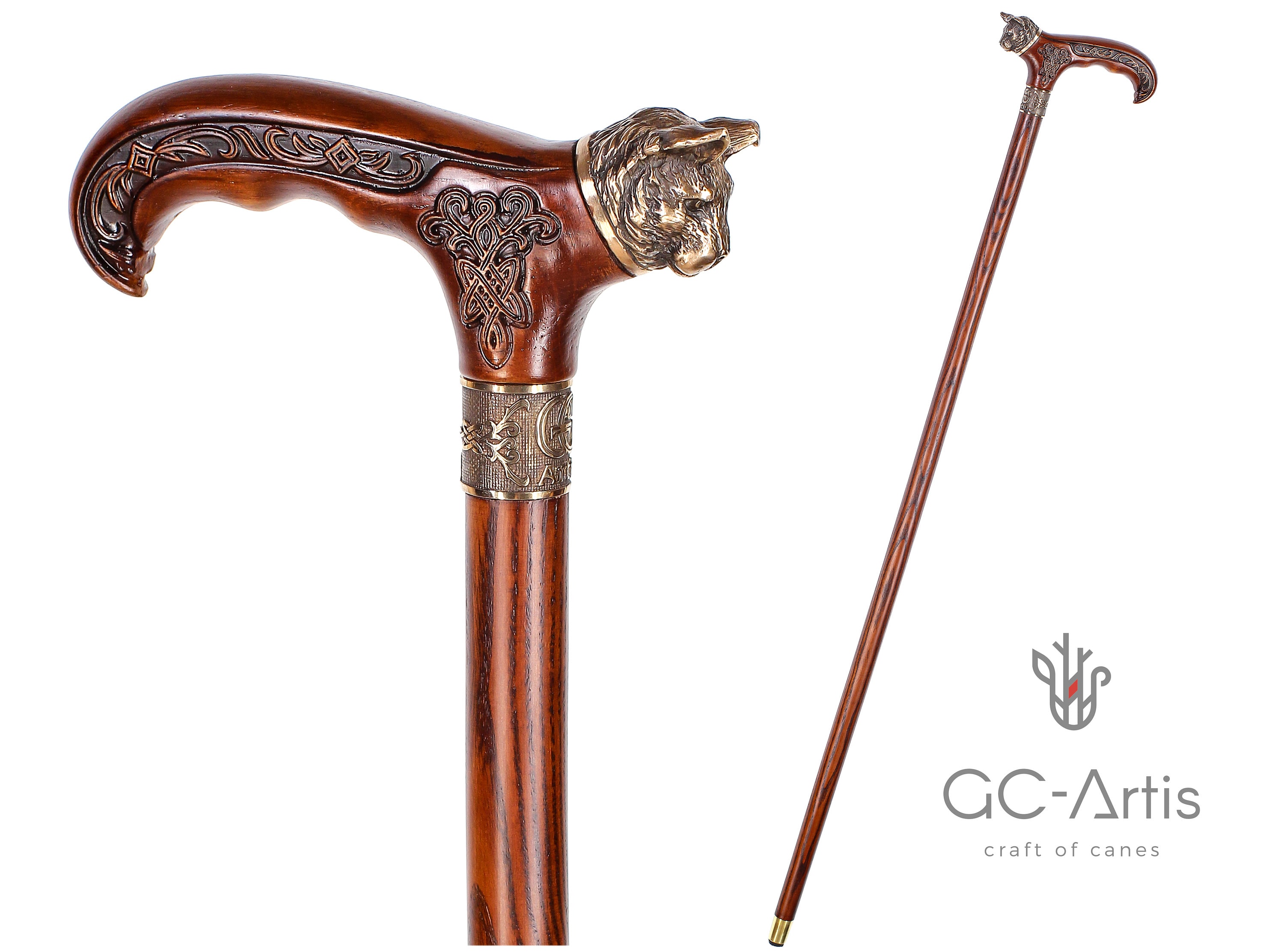 Wild Cat Brass Cane Walking Stick Bronze Casted Wood & Metal - Etsy ...