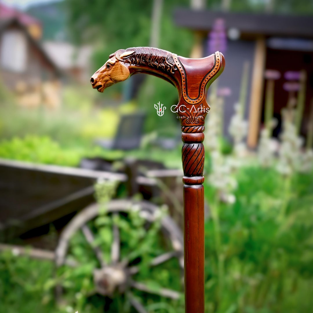 Designer Art Wooden Cane Walking Stick Horse With Saddle - Animal Wood ...