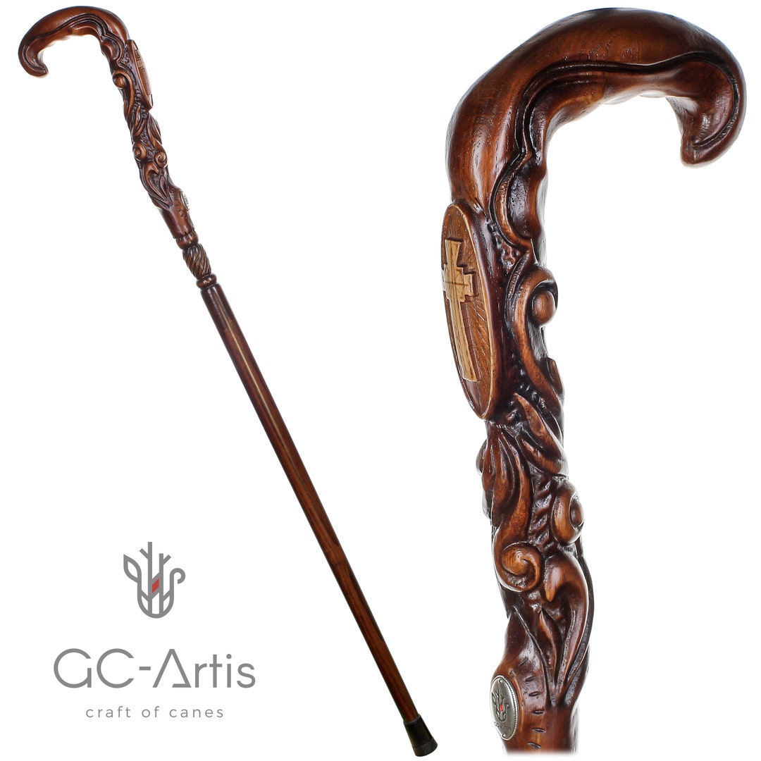 Christian Cross Wooden Walking Stick Cane Wood Carved Crafted Crook ...