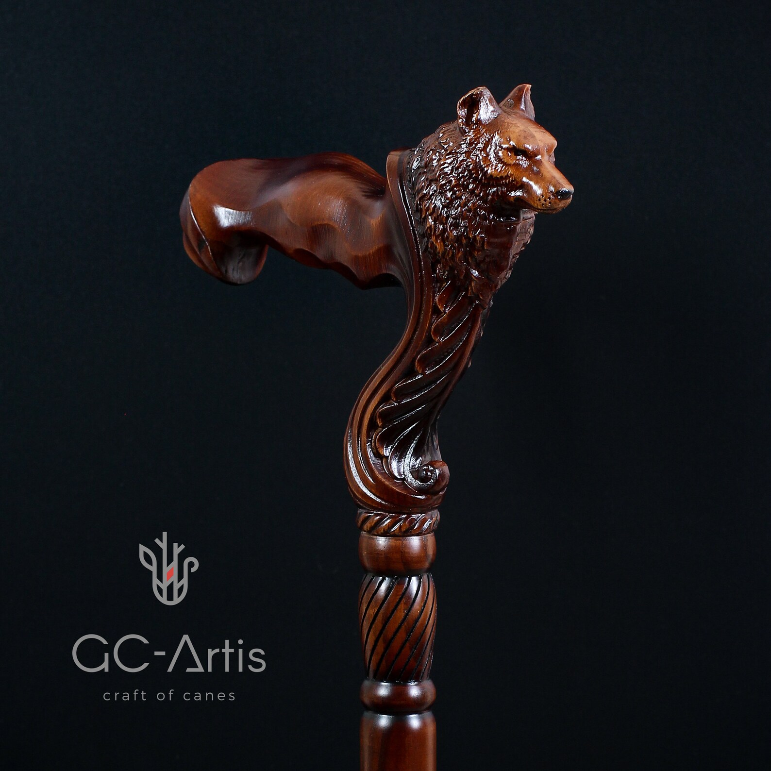 Wolf Cane Wooden Walking Stick Ergonomic Palm Grip Handle - Etsy