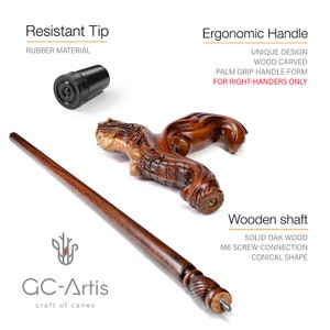 Wooden Walking Cane Fantasy Syren Ergonomic Palm Grip Handle - Ships ...
