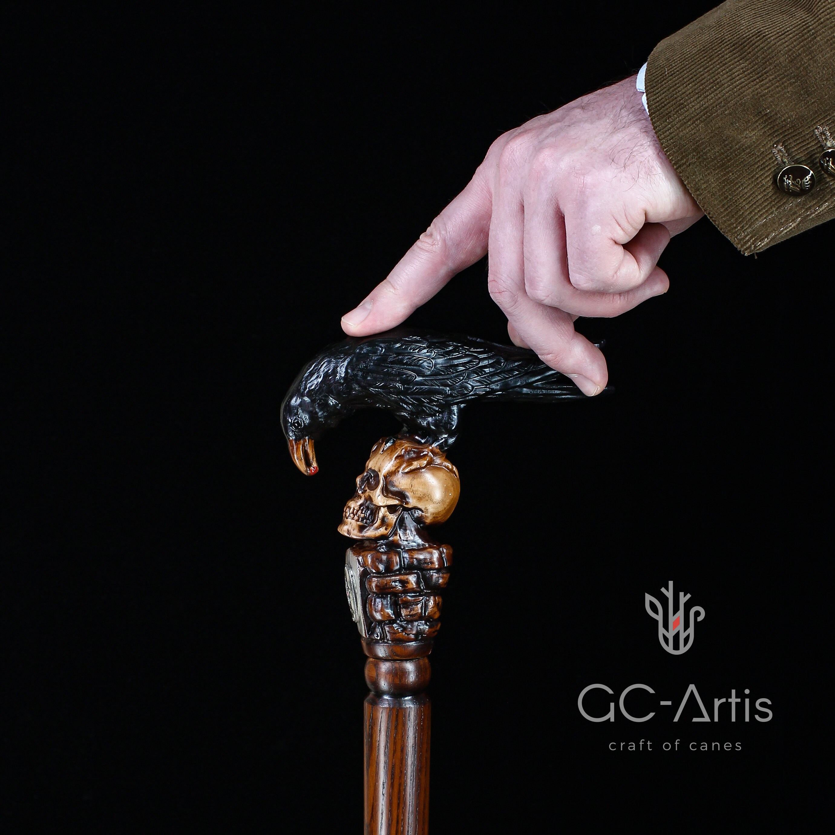 BLACK CROW & SKULL Cane Walking Stick Goth Style Wooden - Etsy Norway