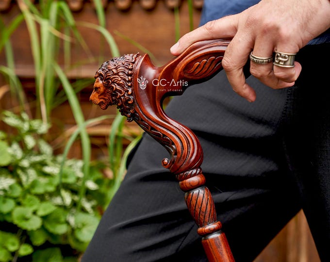 Walking Stick Wooden CANE, Handmade Carving Wooden Walking Stick, Hand ...