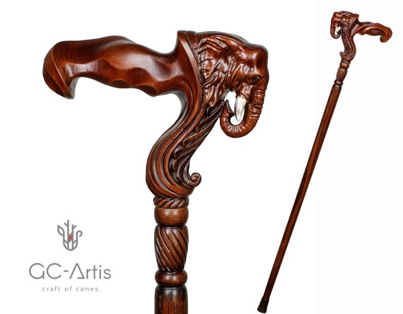 Elephant Cane Wooden Walking Stick Ergonomic Palm Grip Handle - Etsy