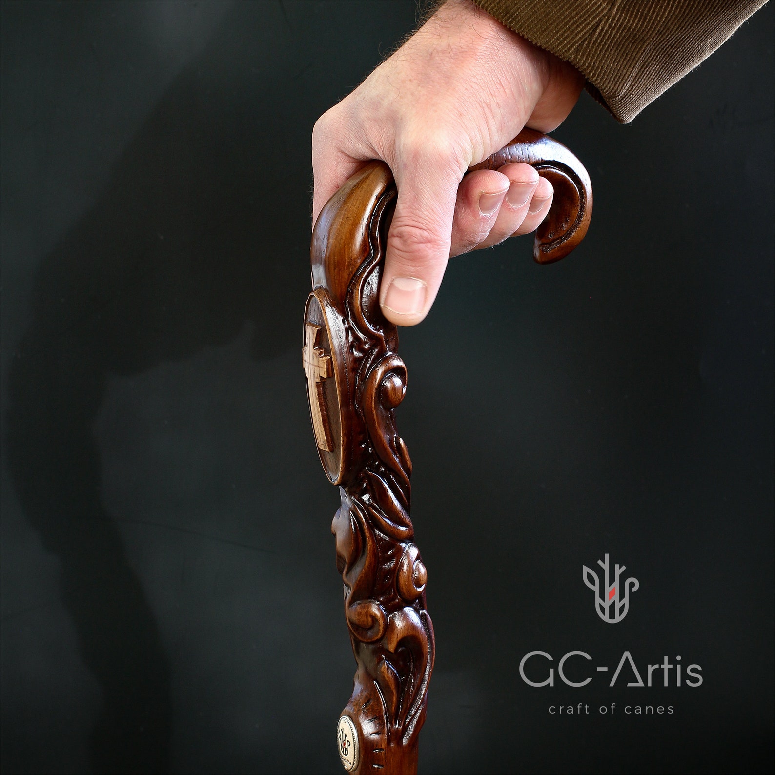 Christian Cross Wooden Walking Stick Cane - Wood Carved Crafted Crook ...