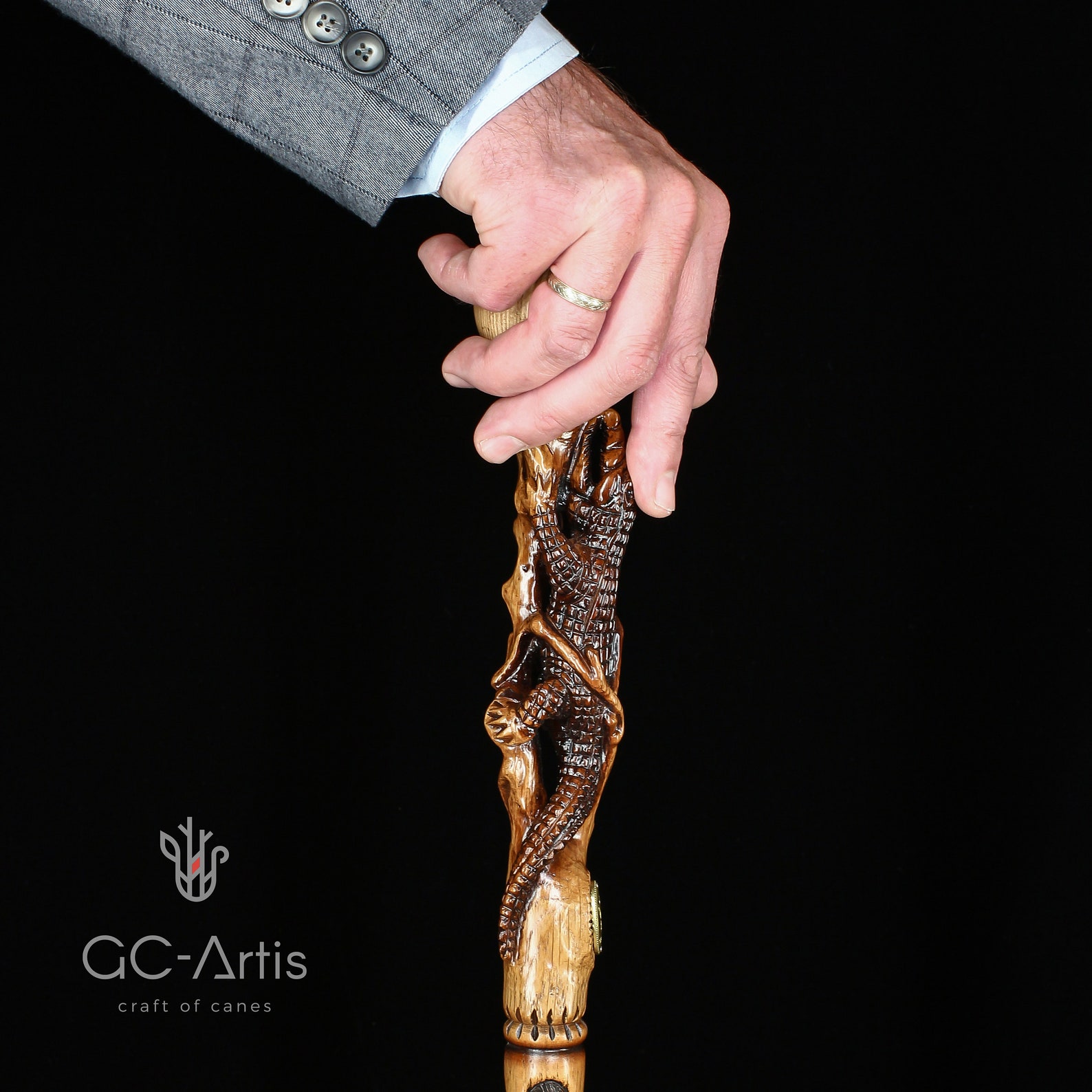 Hand Carved Crocodile Walking Cane: Oak Wood Hiking Stick - Etsy