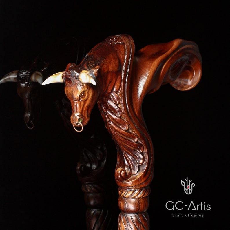 Wooden Ox Bull Cane Walking Stick Ergonomic Palm Grip - Etsy
