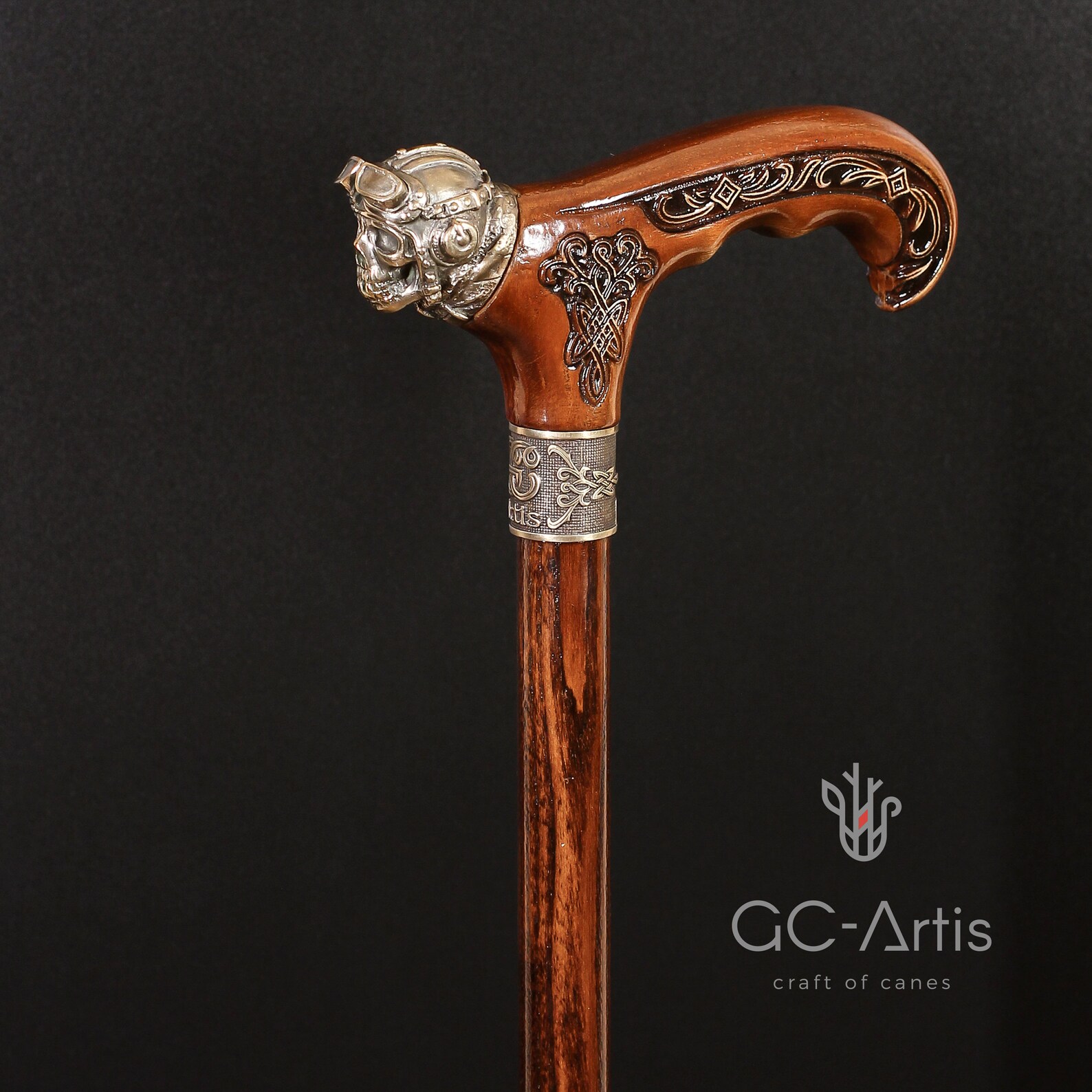 Pilot Skull Cane Walking Stick Bronze & Wooden Air Force Style - Etsy
