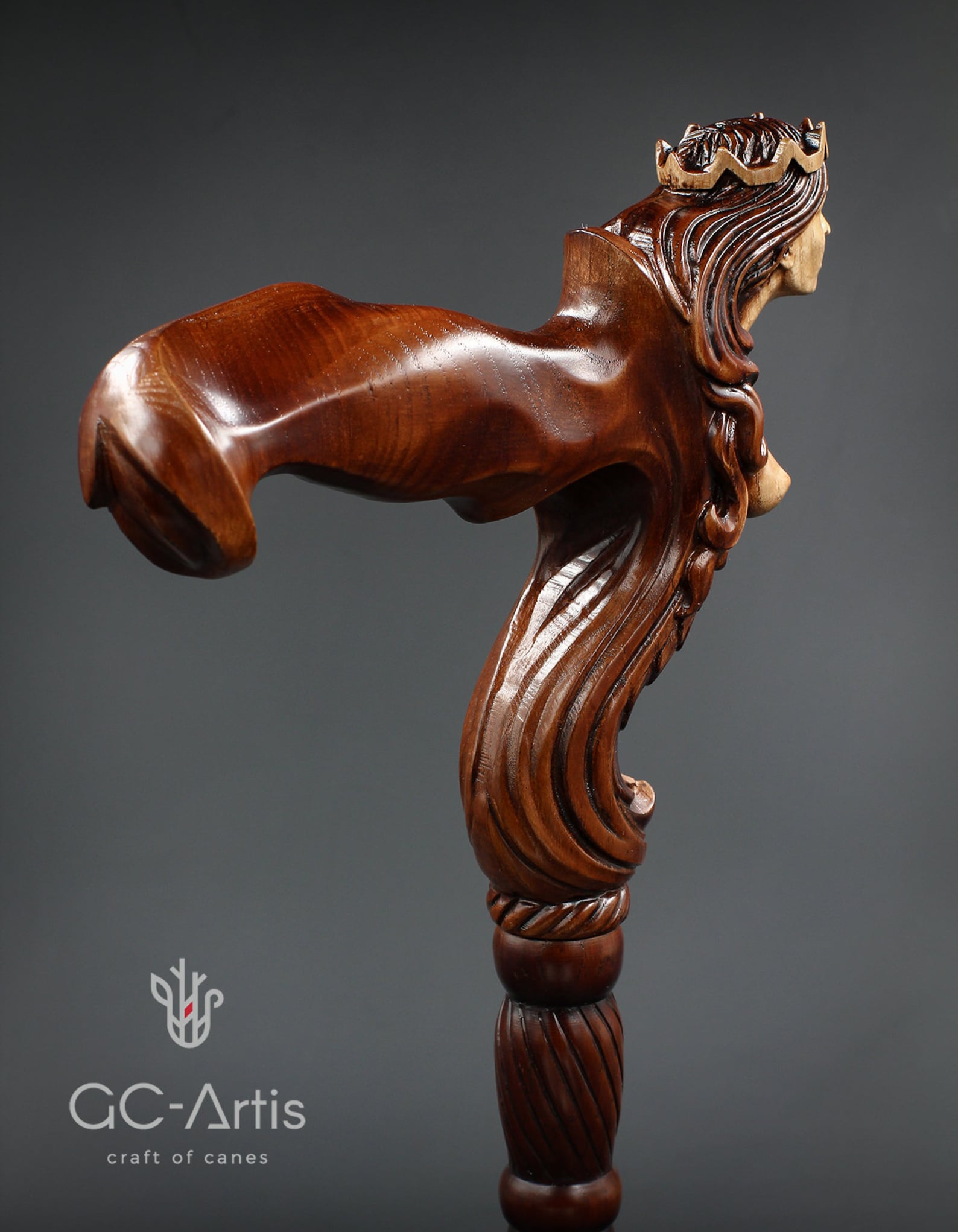 Wooden Walking Cane Fantasy Syren Ergonomic Palm Grip Handle - Etsy