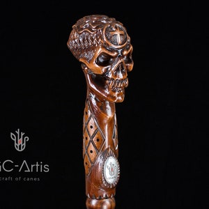 EGYPTIAN SKULL Wooden Walking Stick Cane with Ankh Cross | Etsy