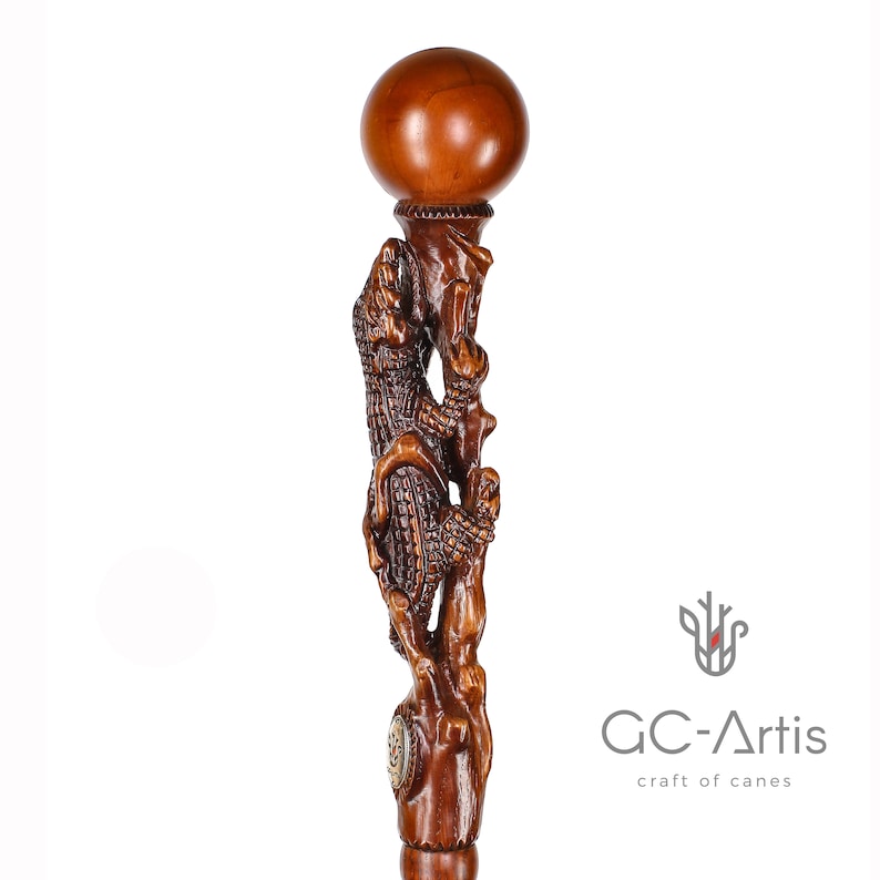 Crocodile Alligator Wooden Walking Hiking Stick Cane Staff Trekking ...