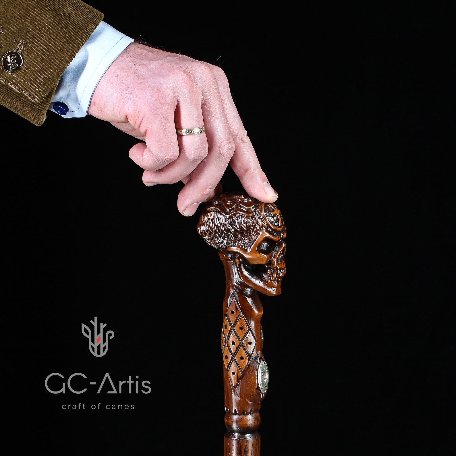 EGYPTIAN SKULL Wooden Walking Stick Cane With Ankh Cross | Etsy